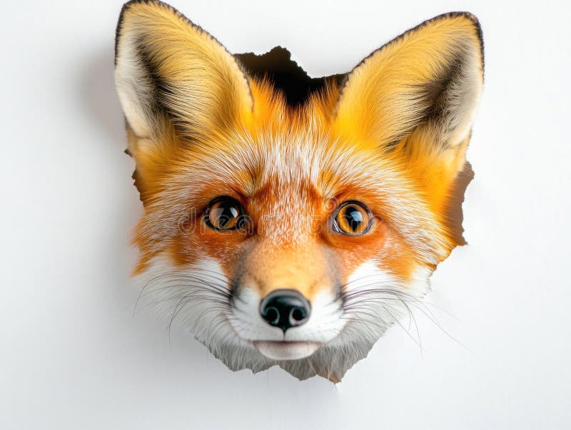 Curious Red Fox Peeking through Torn Paper Hole Stock Photo - Image of ...