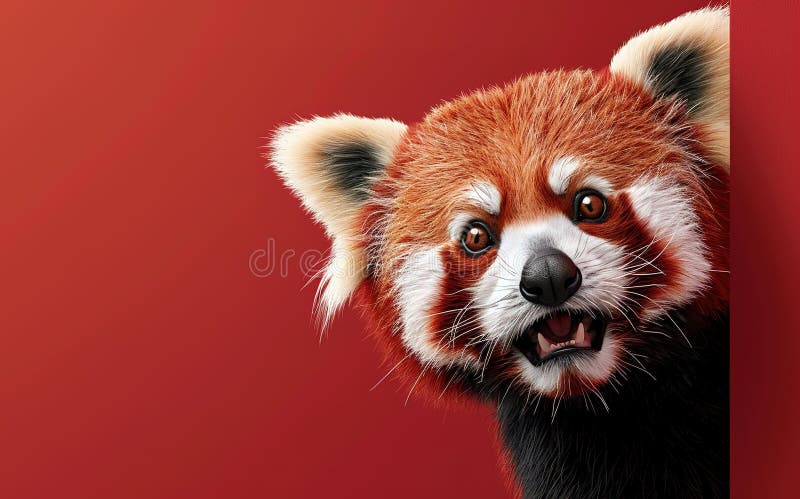 A Curious Red Panda Peeks Around a Corner with a Surprised Expression ...