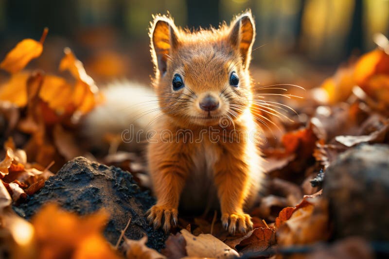 Curious Red squirrel stock illustration. Illustration of fall - 292137530
