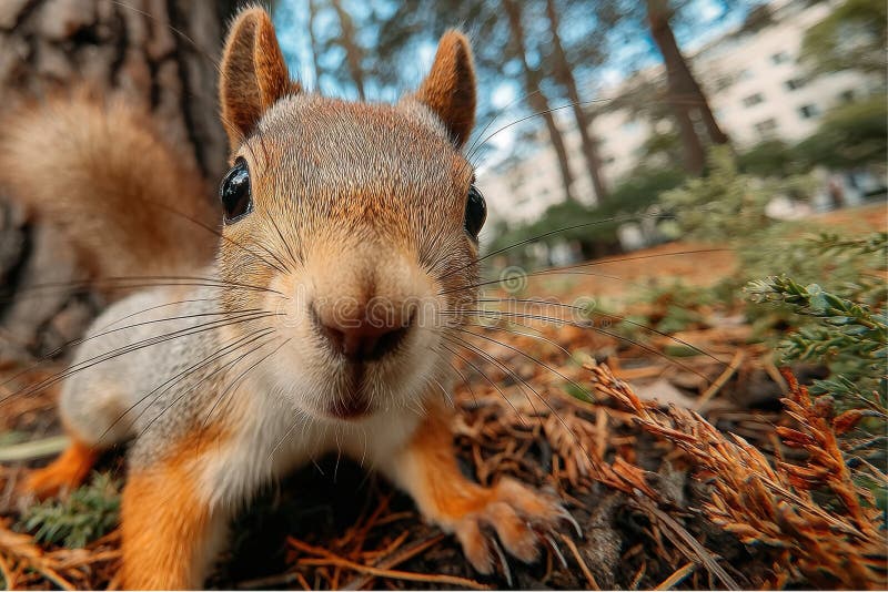 Curious Red Squirrel Investigates in a Park during Daylight Hours in ...