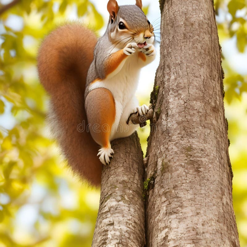 Curious Red Squirrel Peeking at the Tree. Stock Illustration ...