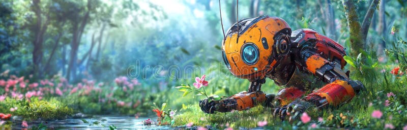 Curious Robot Explores Lush Forest - Wonder and Discovery in Advanced ...
