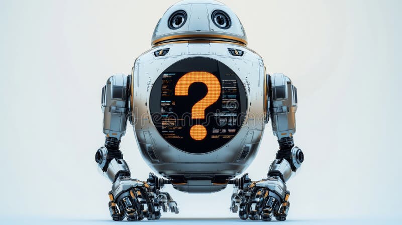 Curious Robot with Question Mark Symbol Sparks Wonder in Futuristic ...