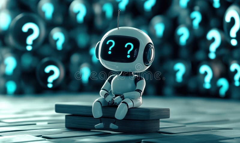Curious Robot with Question Marks in Background Representing Inquiry ...