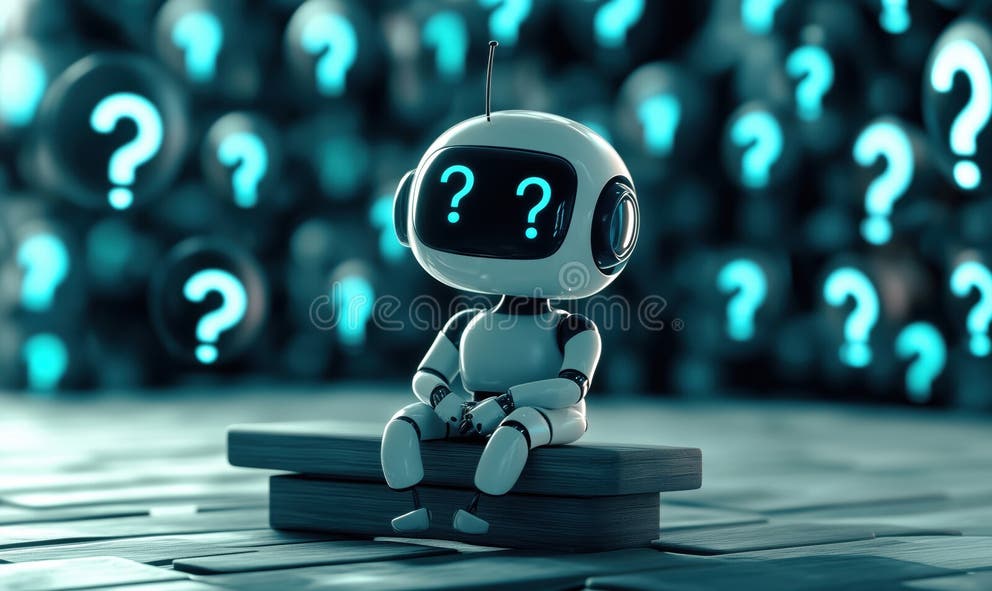 Curious Robot with Question Marks in Background Representing Inquiry ...