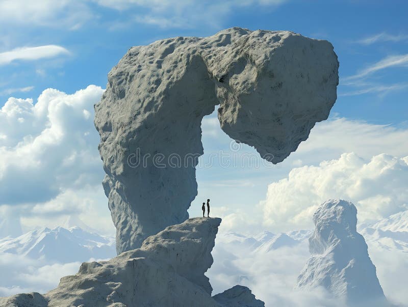 Unusual Rock Formation, Two Figures Observing, Cloudy Sky Stock ...