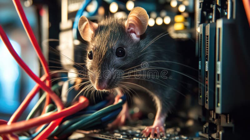 Curious Rodent Exploring Tangled Cables in Modern Environment Stock ...