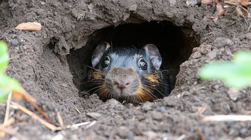 Curious Rodent Peeking from Burrow in Soil Stock Photo - Image of ...