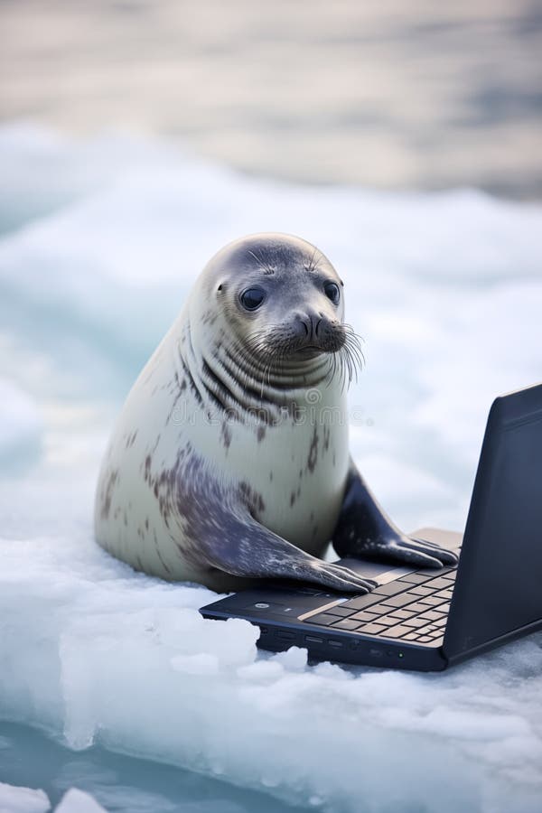 Curious Seal Interacts with Laptop on Ice Stock Illustration ...