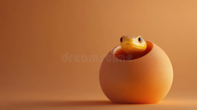 Curious Snake Emerging from Orange Sphere with Smooth Surface Texture ...