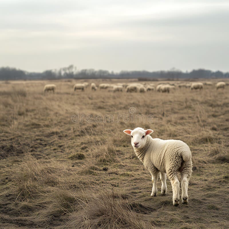 Curious Spring Lamb on Sandy Plain in Belgian Nature Reserve Stock ...