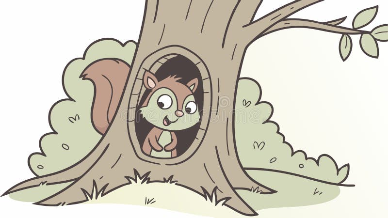 Curious Squirrel Emerging from a Tree Cavity, Observing Its ...