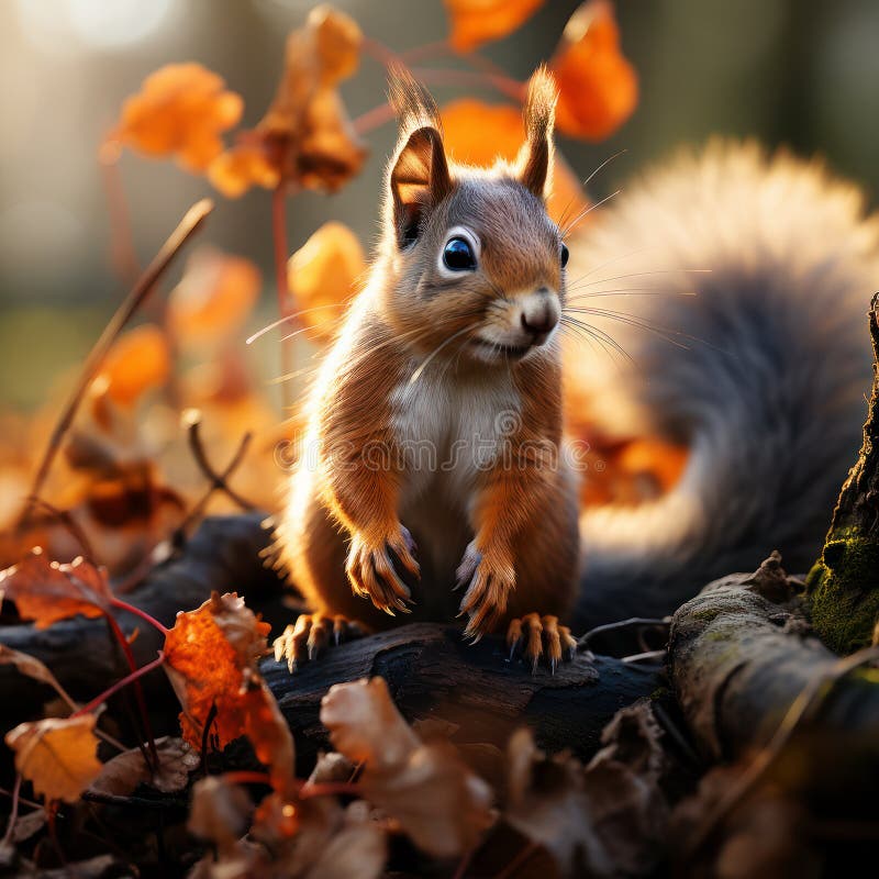 Curious Squirrel in Fall. AI Generation Stock Illustration ...