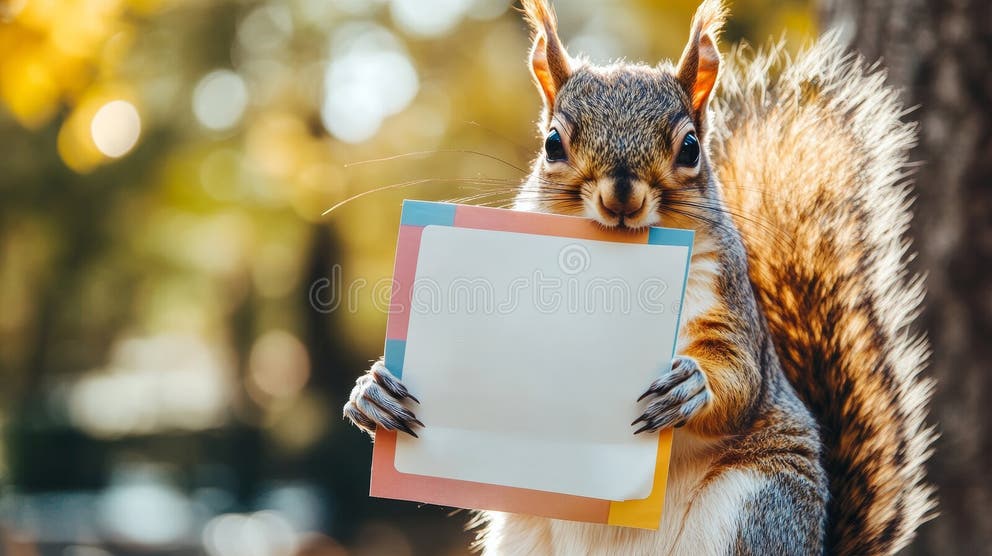 Curious Squirrel Holding a Blank Flyer Customizable Advertisement ...