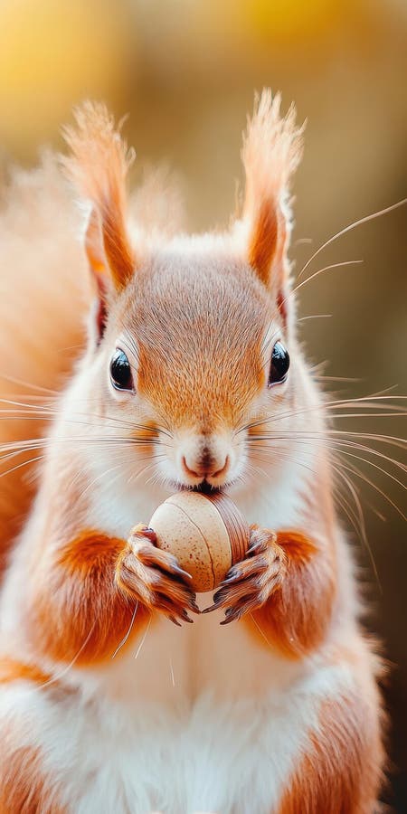 Curious Squirrel Holding a Nut in Autumn Forest with Vibrant Colors ...