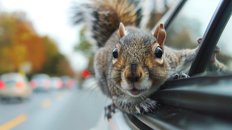 Curious Squirrel Peeking through Car Window Stock Illustration ...