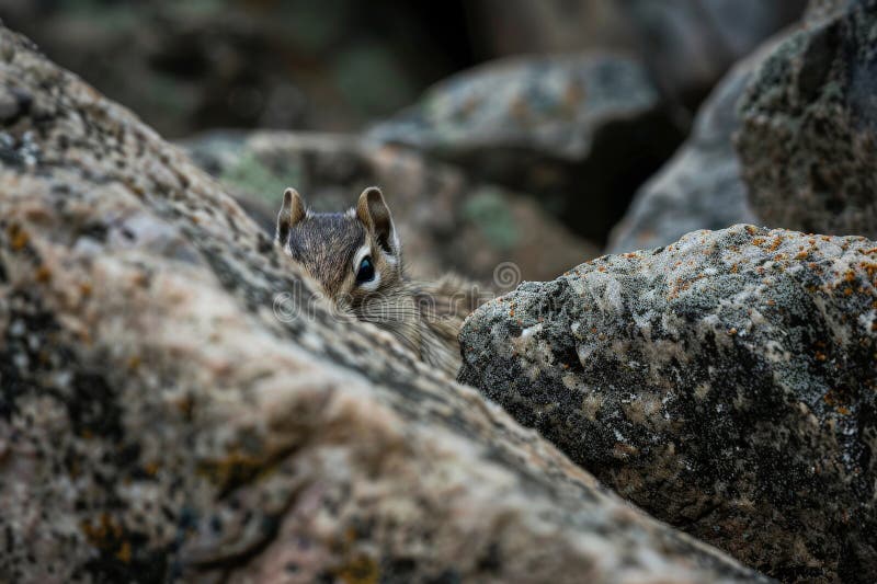 Curious Squirrel Peeking Out from Behind Rocks Stock Illustration ...