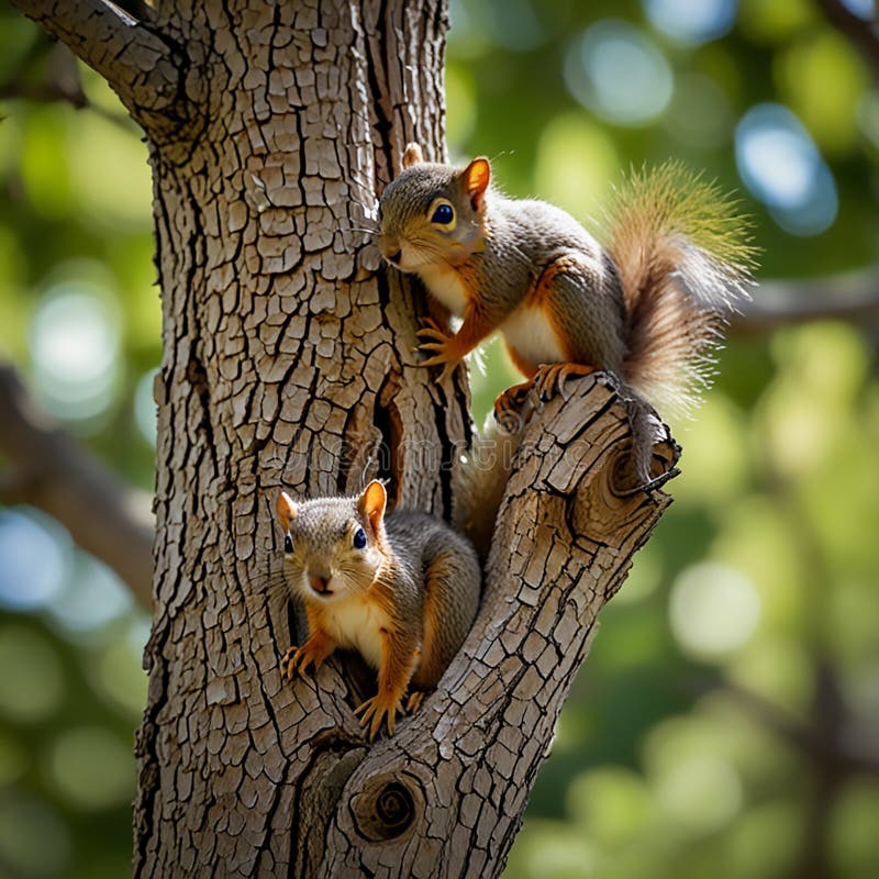 Red Squirrels Sitting on the Tree Stock Illustration - Illustration of ...