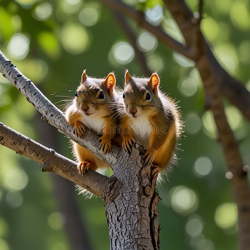 Red Squirrels Sitting on the Tree Stock Illustration - Illustration of ...
