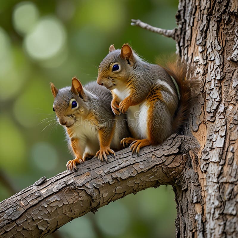 Red Squirrels Sitting on the Tree Stock Illustration - Illustration of ...
