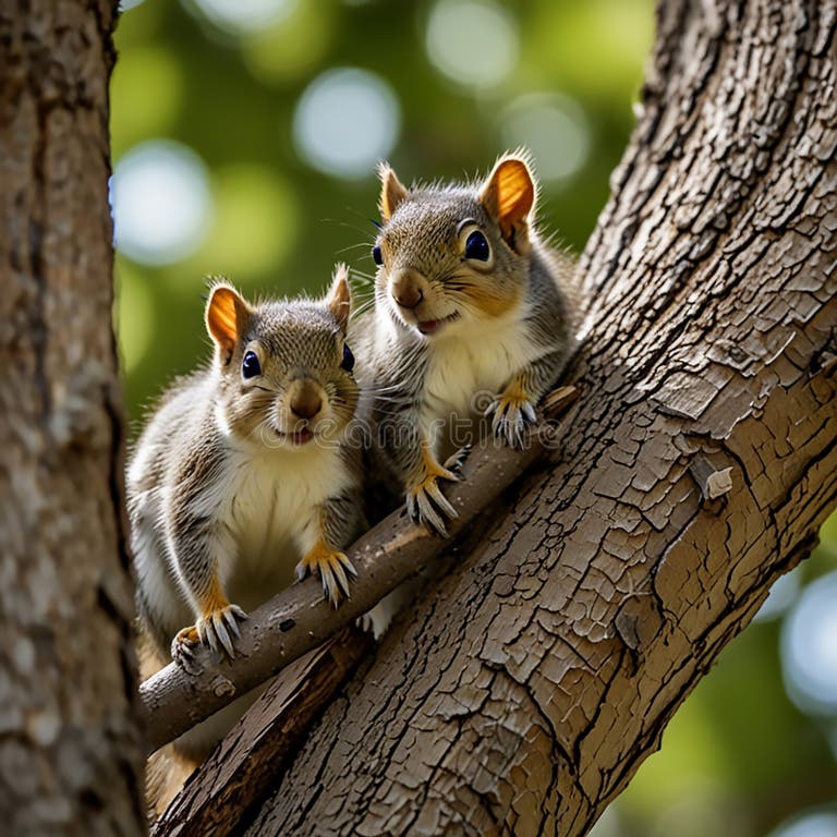 Red Squirrels Sitting on the Tree Stock Illustration - Illustration of ...