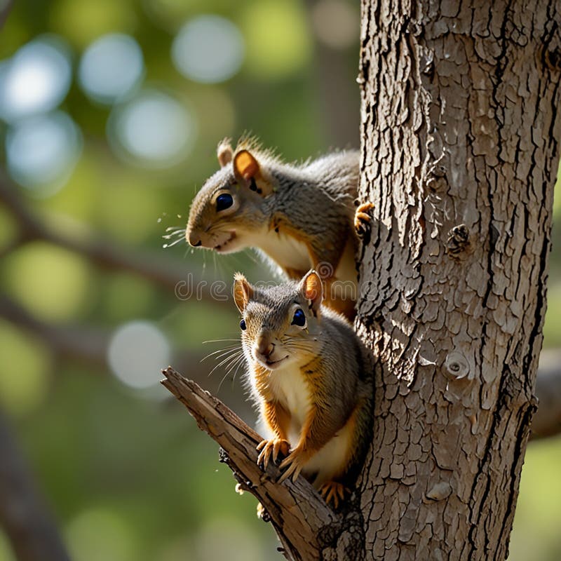 Red Squirrels Sitting on the Tree Stock Illustration - Illustration of ...
