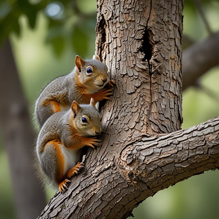 Red Squirrels Sitting on the Tree Stock Illustration - Illustration of ...