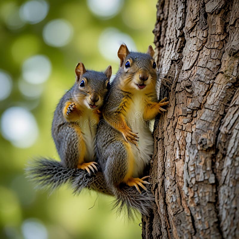 Red Squirrels Sitting on the Tree Stock Illustration - Illustration of ...