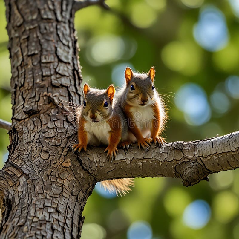 Red Squirrels Sitting on the Tree Stock Illustration - Illustration of ...
