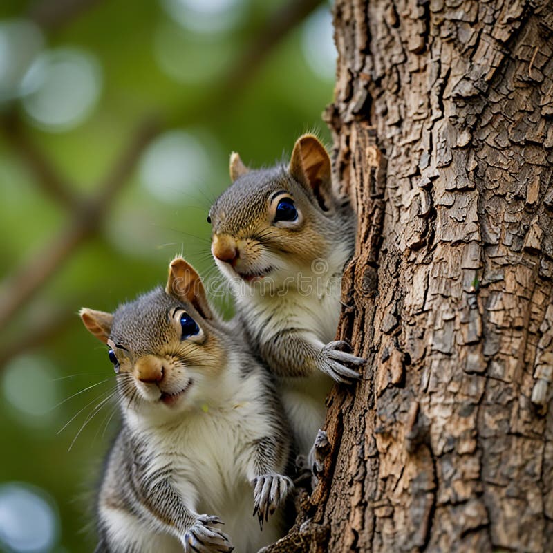 Red Squirrels Sitting on the Tree Stock Illustration - Illustration of ...