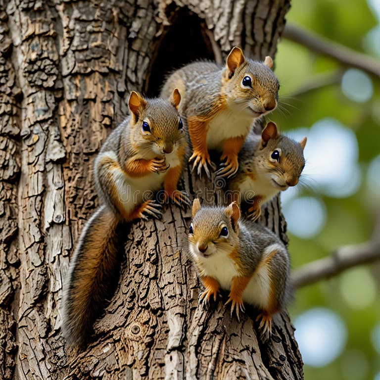 Red Squirrels Sitting on the Tree Stock Illustration - Illustration of ...