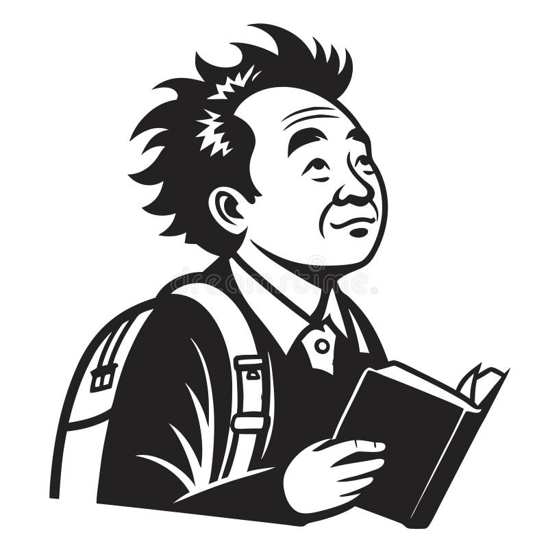 Curious Student Reading Book with Backpack Enthusiast Learning Stock ...