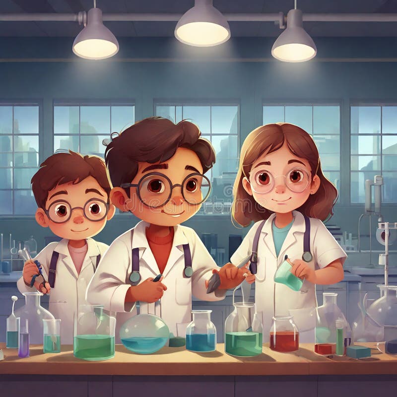 Curious Students in the Science Laboratory Stock Illustration - Illustration of clothing, person ...