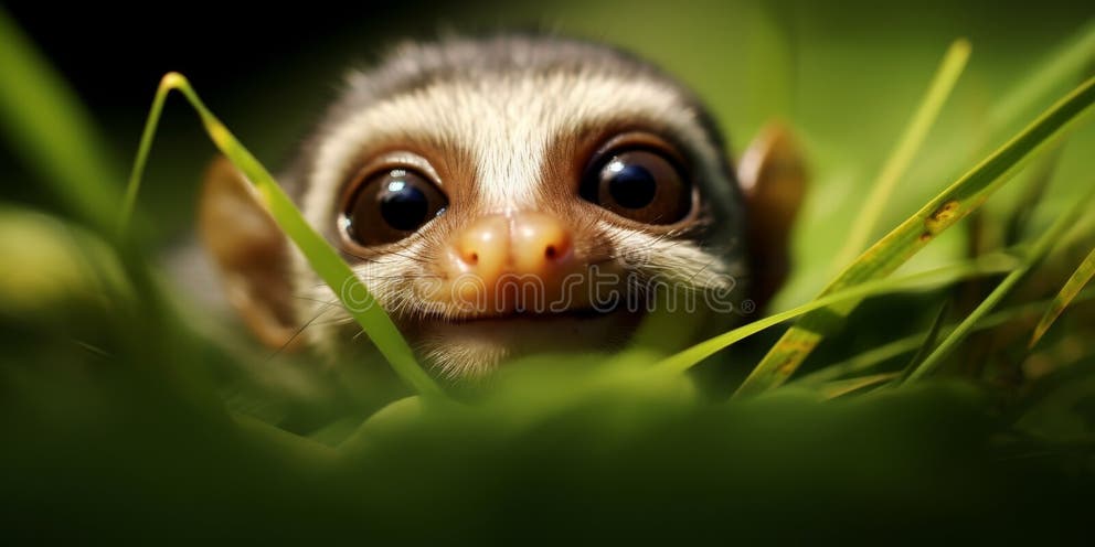Curious Sugar Glider Peeking through Grass Stock Illustration ...