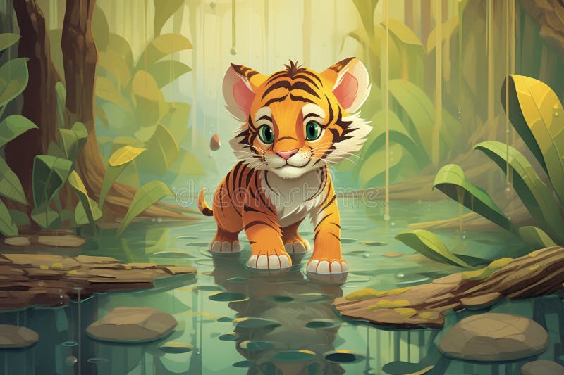 A Curious Sumatran Tiger Cub Exploring Its Habitat Stock Image - Image ...