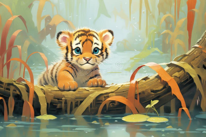 A Curious Sumatran Tiger Cub Exploring Its Habitat Stock Photo - Image ...