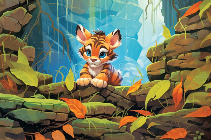 A Curious Sumatran Tiger Cub Exploring Its Habitat Stock Image - Image ...