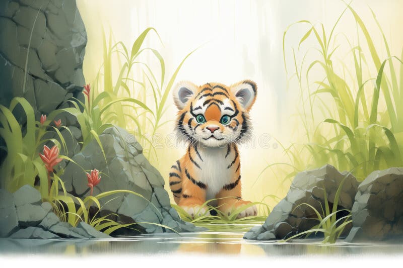 A Curious Sumatran Tiger Cub Exploring Its Habitat Stock Photo - Image ...