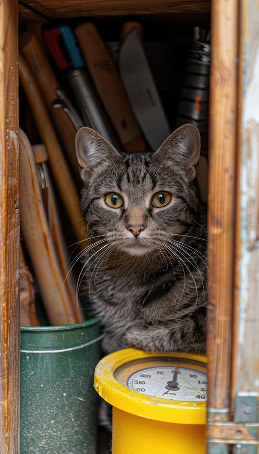 Curious Tabby Cat Discovering the Tool Shed an Intriguing Moment ...