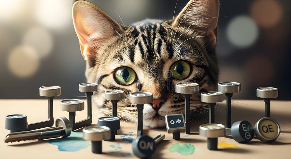 Curious Tabby Cat Peering Over Typewriter Keys, Creating a Whimsical ...