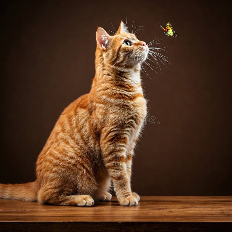 Curious Tabby Cat Watching a Butterfly Stock Illustration ...