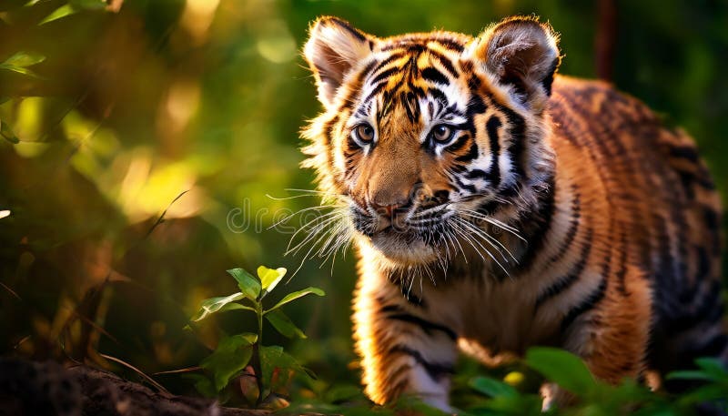 Curious Tiger Cub Exploring Forest Environment Stock Photo - Image of ...