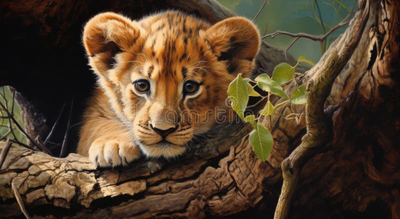Curious Tiger Cub in the Wild Stock Illustration - Illustration of ...