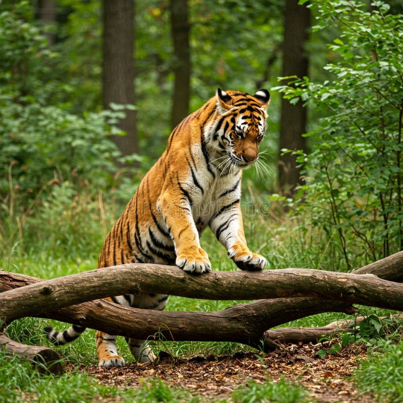 Curious Tiger in a Forest Setting Stock Illustration - Illustration of ...