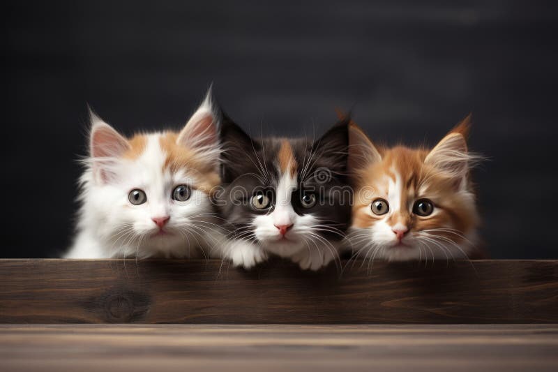 Curious Trio of Playful Kittens Peeking Over a White Surface, Adorable ...