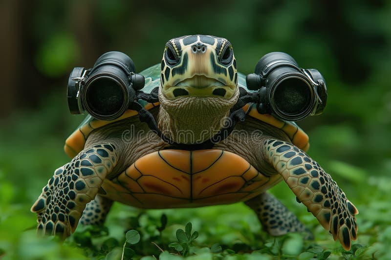 Curious Turtle Exploring Nature with Binoculars Stock Illustration ...