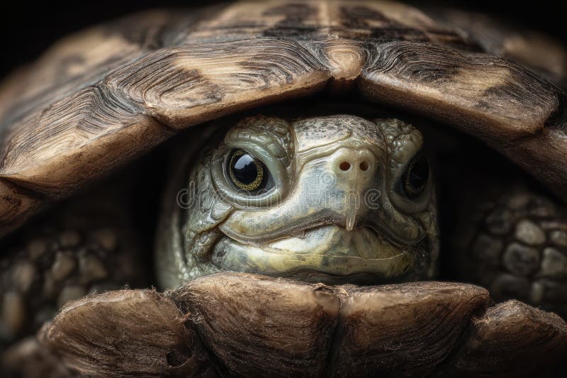 Curious Turtle Peeking from Its Shell, Showcasing Macro Details and ...