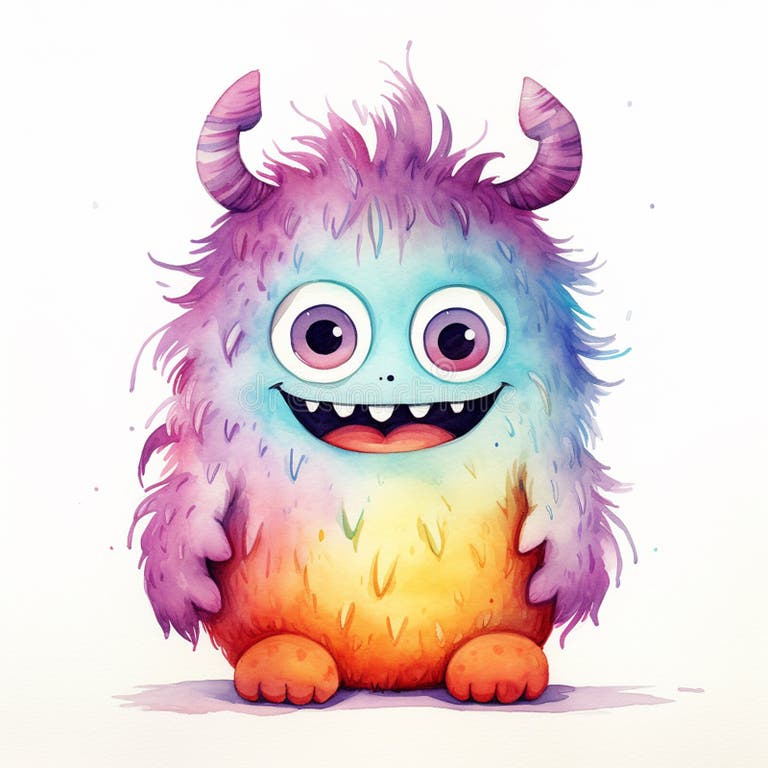Curious Watercolor Monster Learning New Things Stock Illustration - Illustration of icon, purple ...