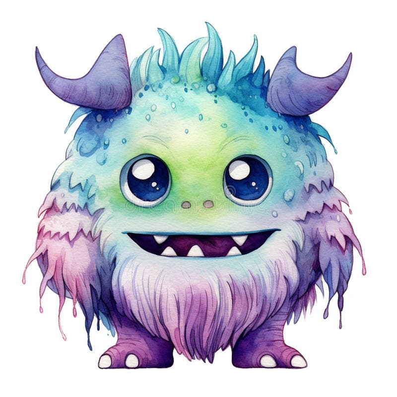 Curious Watercolor Monster Learning about the World Stock Illustration - Illustration of pattern ...