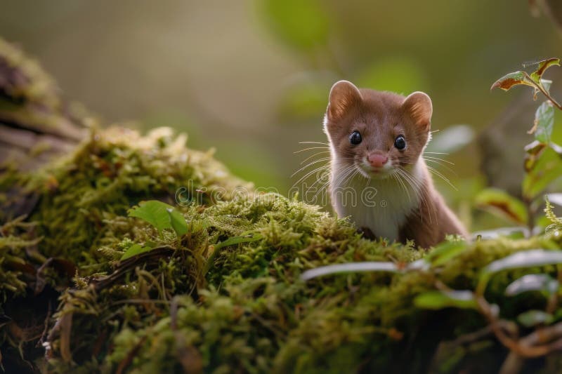 Curious Weasel Exploring Lush Green Forest Habitat AI Stock Photo ...
